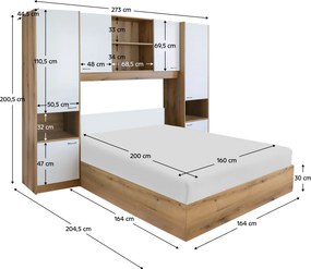 Postel s nástavcem, 160x200, bílá vysoký lesk HG, MILAGA