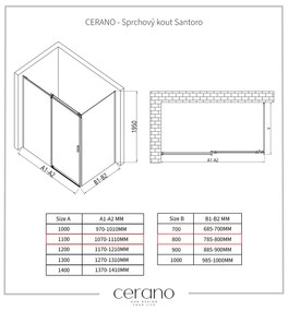 CERANO - Sprchový kout Santoro L/P - černá matná, grafitové sklo - 110x80 cm - posuvný