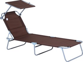 Zahradní lehátko Outsunny skládací s ochranou proti slunci hnědé 187x58x36 cm na terasu a balkon | Aosom.de