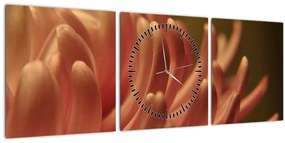 Obraz detailu květiny (s hodinami) (90x30 cm)