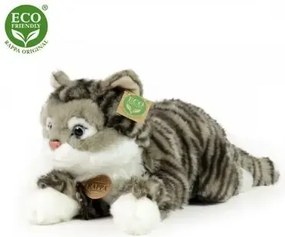 RAPPA Plyšová mourovatá kočka šedá 40 cm / ECO-FRIENDLY / od 0 měsíců