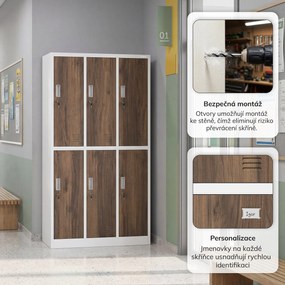 Šatní skříň BHP bílá / ořech, 6dveřová: Eco Design IGOR, 900 x 1850 x 450 mm