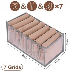Šatní organizér transparentní (7/9 přihrádek) Barva: Šedá, Velikost: 12x17x36 cm