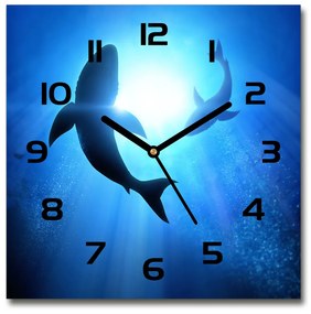 Wallmuralia Skleněné hodiny čtverec Dva žraloci 30x30 cm