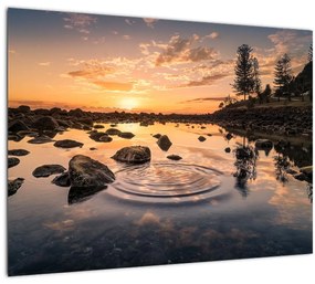 Skleněný obraz - Západ slunce u jezera (70x50 cm)