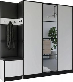 Šatní skříň EDEN 14 bílý + ekokůže černý Vzor 1