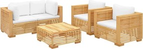 5dílná zahradní sedací souprava s poduškami masivní teak 3100869