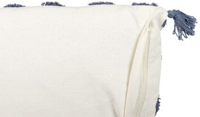 Tkaný bavlněný polštář s geometrickým vzorem a střapci 45 x 45 cm béžový/modrý JACARANDA Beliani