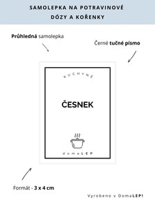 Samolepka na kořenky ČESNEK  průhledná 3 × 4 cm tučné písmo