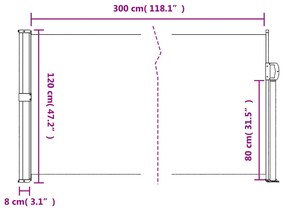 Zatahovací boční markýza hnědá 120 x 300 cm