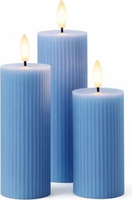 LED svíčky z pravého vosku dobíjecí Smilla, sada 3 ks, výška 10/12,5/15cm, ø 7,5 cm, modrá, bez stanice