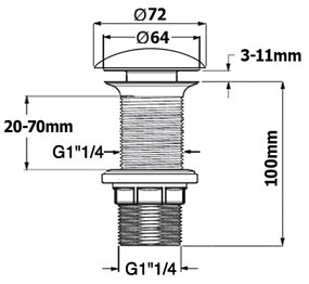 Sapho, Korek umywalkowy 5/4“ click-clack, ceramiczny grzybek, wys. 20-70mm, czarny, 38TP0163I