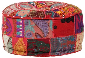 Sedací puf patchwork kulatý bavlna ruční výroba 40x20cm červený 246571