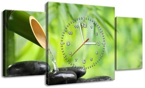 Gario Obraz s hodinami Bambusový pramínek a kameny - 3 dílný Rozměry: 90 x 70 cm