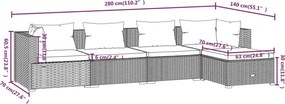 vidaXL 5dílná zahradní sedací souprava s poduškami polyratan [3101659] Barva: Šedá a antracitová