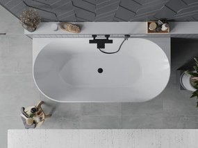 Mexen Oval Slim, volně stojící vana ke stěně 170 x 80 cm, bílá lesklá, černý matný přepad, 52661708000-70