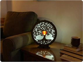 Li-Go "Strom života s podsvíceným achátovým srdcem" dřevěná lampa, černá s patinou  20x22cm