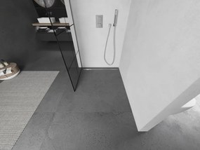 Mexen Kioto L, sprchová zástěna Walk-In 70 x 200 cm, 8mm čiré sklo černý vzor, ​​broušená ocel profil, 800-070-103-97-77