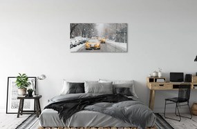akrylový obraz Zimě sníh auto s řidičem 100x50 cm