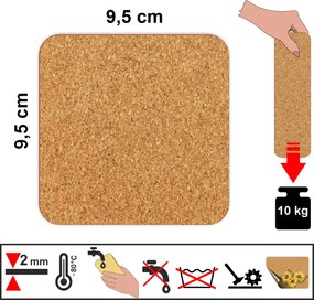 PokojovaDekorace.cz, Korkové podtácky - 519, 9,5x9,5cm, sada 6 ks