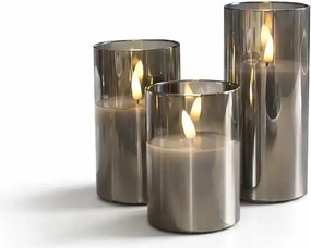 Sada 3 LED svíček ve skle, šedá, Ø 7,5 × 10/12,5/15 cm, s dálkovým ovladačem