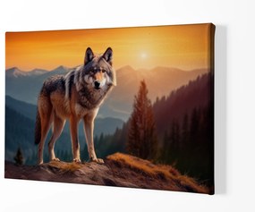 Obraz na plátně - Vlk chytá poslední paprsky slunce FeelHappy.cz Velikost obrazu: 180 x 120 cm