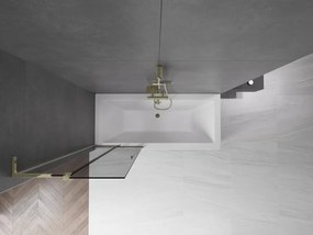 Mexen Velar L, 2-křídlová posuvná vanová zástěna 75 x 150 cm, 8mm šedé sklo, zlatá lesklá, 896-075-003-41-50