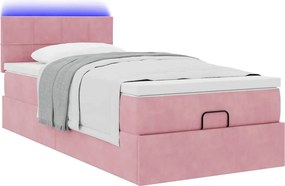 Osmanská postel s matrací &amp; LED růžová 80x200cm samet 3312589
