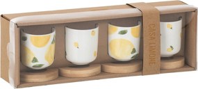 Sada 4 keramických kalíšků s podtácky Casa Limone - Ø 6*6,5 cm / 100 ml