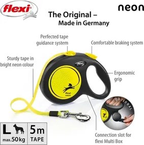 Flexi Neon L pásek 5m černo-žluté / Vodítko