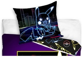 TipTrade Bavlněné povlečení se svítícím efektem 140x200 + 70x90 cm - Pokémon Pikachu neonová show