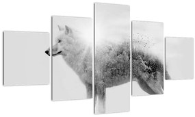 Obraz - Arktický vlk zrcadlící divokou krajinu, černobílý (125x70 cm)