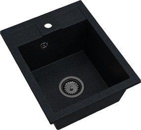 Sink Quality Ferrum 40, kuchyňský granitový dřez 400x500x195 mm + černý sifon, černá skvrnitá-Brocade, SKQ-FER.B.1K40.XB