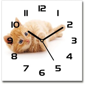 Wallmuralia Skleněné nástěnné hodiny čtverec Červená kočka 30x30 cm