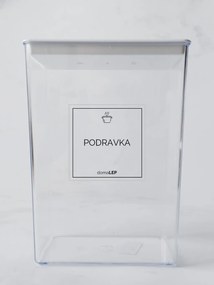 PODRAVKA – průhledná samolepka na dózu, základní písmo, 5 x 5 cm | DomaLEP
