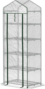 Skleník Outsunny s rolovacím dveřmi, policemi, zimní ochrannou ocelovou konstrukcí, skleník pro balkon, zahradu, dům na rajčata 69 x 49 x 193 cm, skle