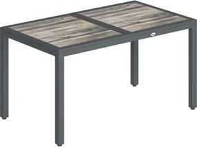 Outsunny zahradní stůl pro 4 až 6 osob, venkovní jídelní stůl s dekorativní dřevěnou deskou, 140 x 80 x 72 cm, tmavě šedá