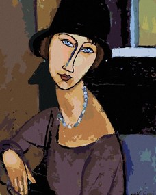 zuty zuty - malování podle čísel - jeanne hébuterne s kloboukem a náhrdelníkem (amedeo modigliani), 40x50