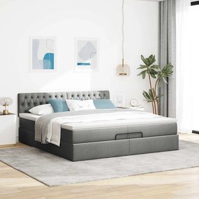 Osmanský rám postele s matrací tmavě šedá 200x200 cm textil 3311568