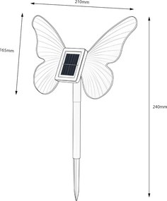Exteriérové ​​solární zapichovací svítidlo Butterfly, RGB