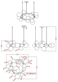 Wofi 5014-1505W - LED Lustr na lanku VILLA 15xG9/3W/230V černá