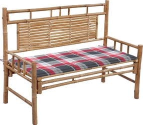 vidaXL Zahradní lavice s poduškou 120 cm bambus [3063884] Barva: Vzor červená kostka