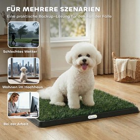 Záchod pro psy 63 x 50,5 cm Záchod pro psy se 2 umělými trávníky omyvatelný Záchod pro psy na balkon doma Černá+Zelená