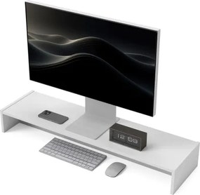 HOMCOM stojan na monitor se 2 odkládacími přihrádkami z dřeva, 100x27x15 cm, bílý