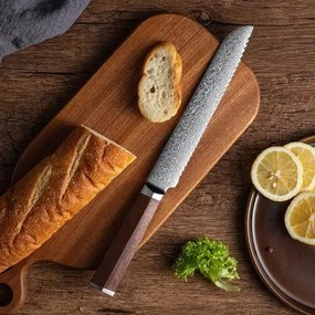 FUJUNI damaškový nůž na pečivo Bread 8" (205 mm) Rosewood VG-10