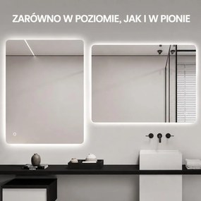 Erga Kalami, bezrámové LED zrcadlo s vyhříváním a dotykovým ovládáním, 80 × 60 cm, ERG-YKA-MR.KALAMI-60X80