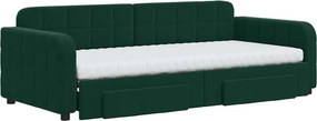 Válenda s přistýlkou a zásuvkami tmavě zelená 90 x 200 cm samet 3197003