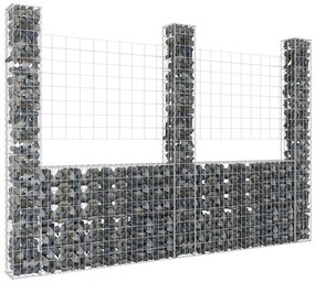 Gabionový koš ve tvaru U se 3 sloupky železo 260 x 20 x 200 cm 151290