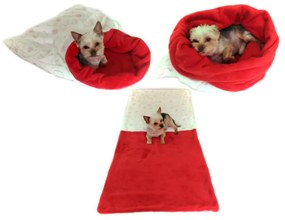 Marysa pelíšek 3v1 pro psy, srdíčka/červený, velikost XL