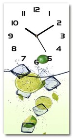 Wallmuralia Nástěnné skleněné hodiny Limetky a led 30x60 cm